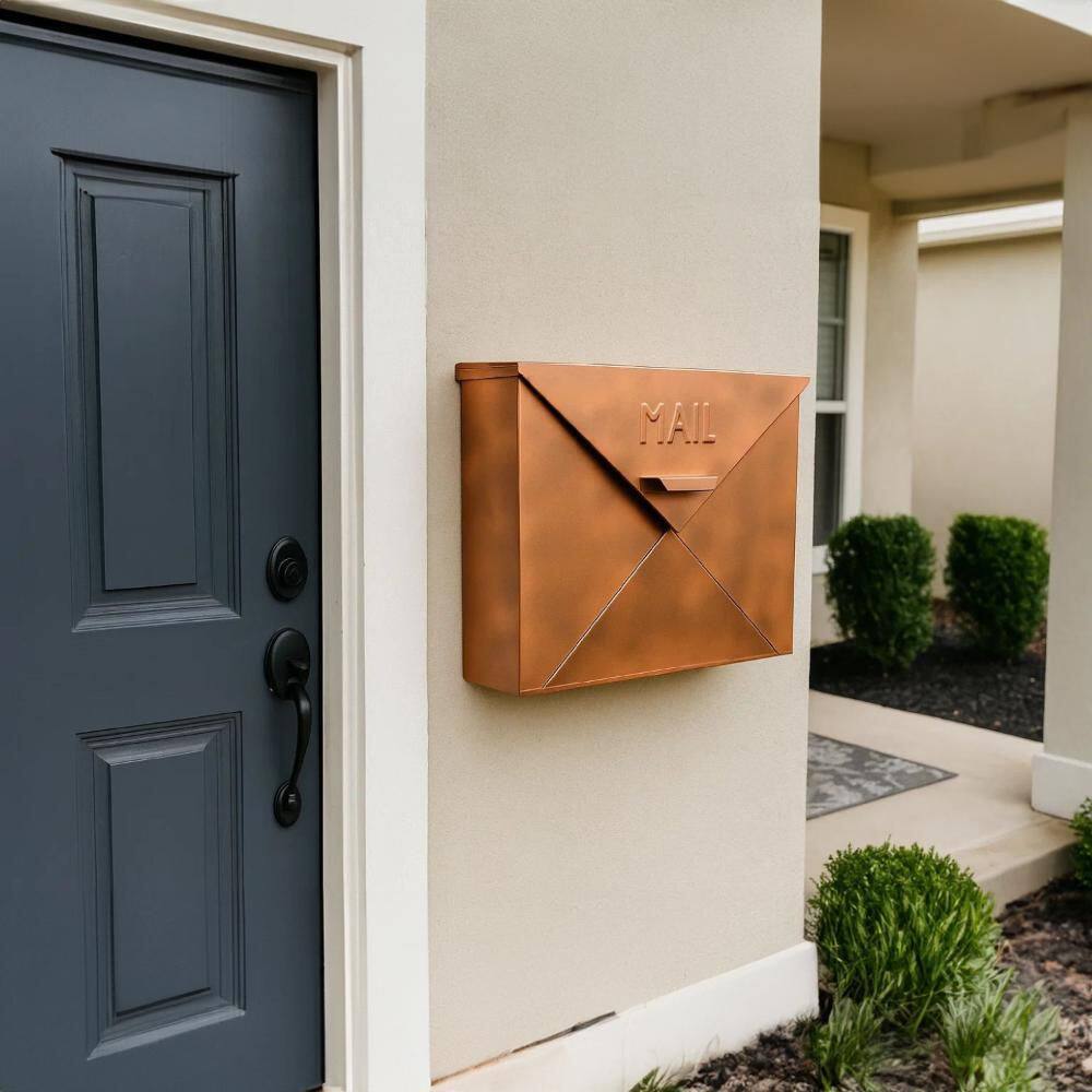 Reviews for Benjara Spacious Brown Copper Metal Wall Mounted Mailbox ...