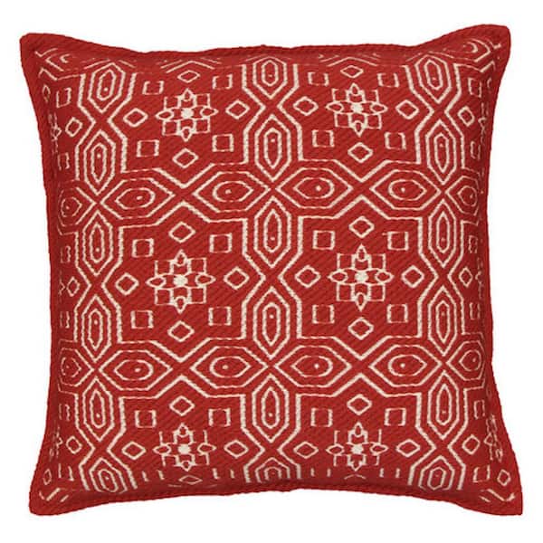 Hampton Bay 20 in. x 20 in. Chili Medallion Woven Outdoor Throw Pillow ...