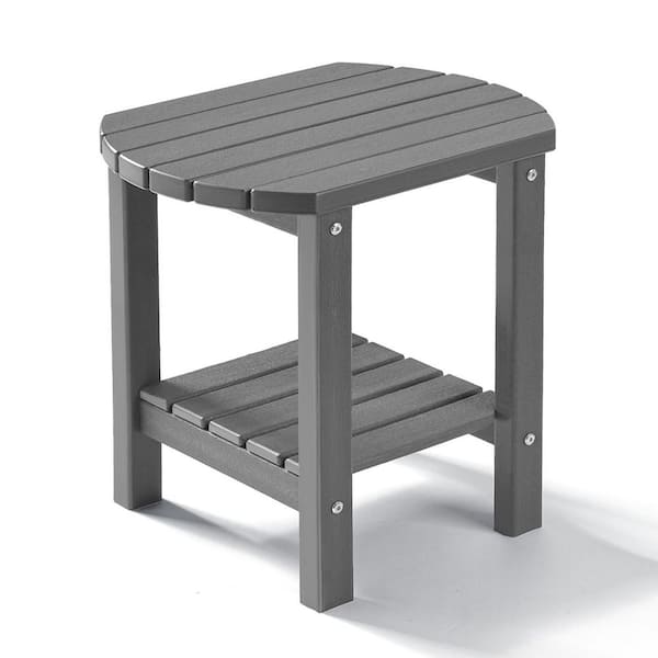 lohasco 17 in. Gray Oval Patio Outdoor Side Table with Storage ...