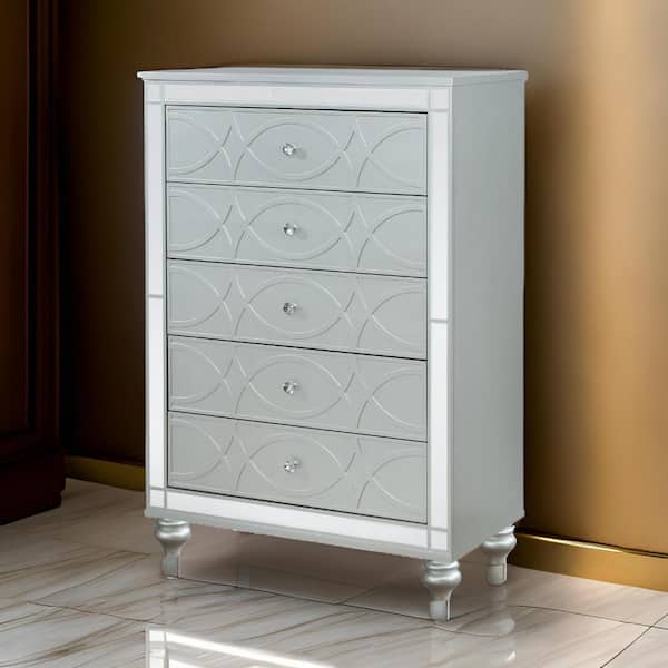 Benjara Silver 5-Drawers 36 in. Chest of Drawers Dresser Without Mirror ...