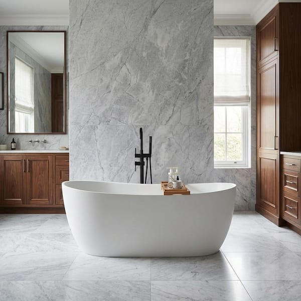 AVAXA 59 in. x 29 in. Freestanding Solid Surface Soaking Bathtub in ...