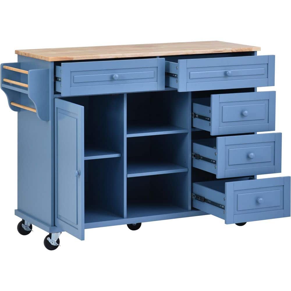 A 53 in. Long Blue Kitchen Cart with 5-Drawers ACM-6-Bl - The Home Depot