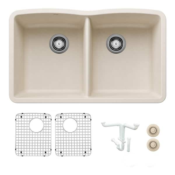 Blanco Precis 32 in. Undermount Single Bowl Soft White Granite ...