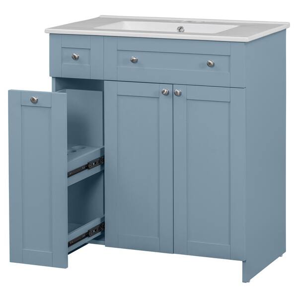 FAMYYT 30 in. Single Sink Freestanding Blue Bath Vanity with White ...