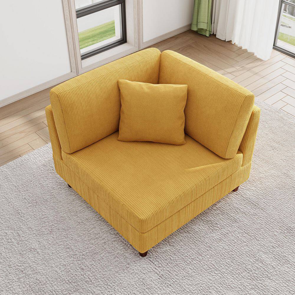 Uixe Modern Orange Corduroy Fabric Right Arm Facing Sectional Corner Arm Chair with Wood Legs ...