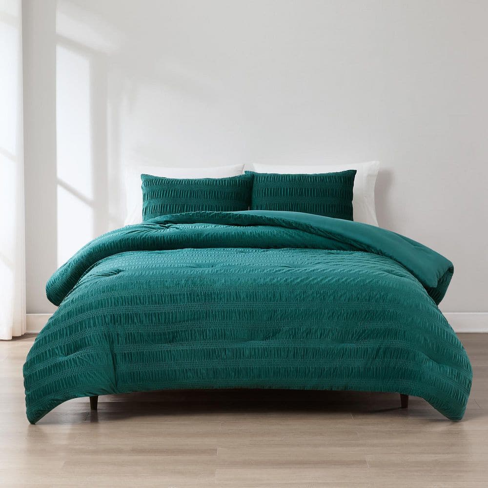 Lush Decor Azalea Ruched Velvet Strip 3-Piece Teal Velvet Full/Queen ...