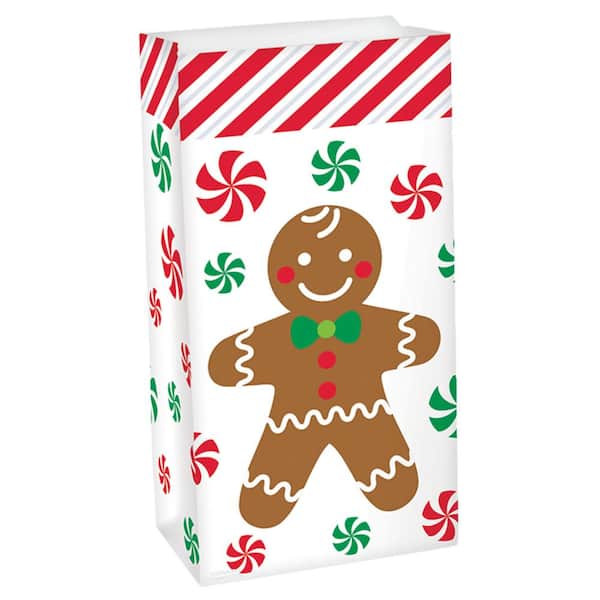 Amscan 10 in. x 5.25 in. x 3 in. Christmas Gingerbread Paper Favor Bag ...