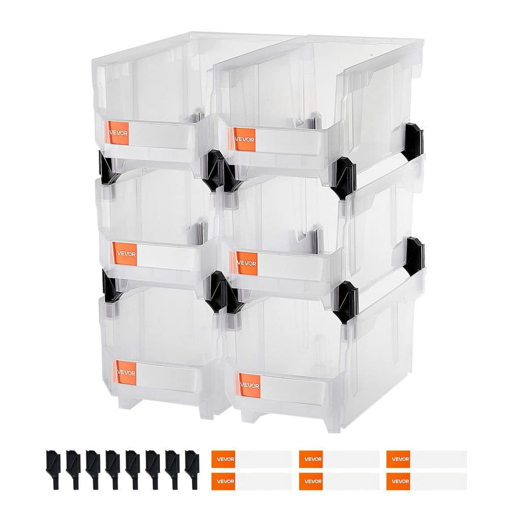 VEVOR Plastic Stackable Storage Bins, 14.8 x 8.5 x 7.1 in. (6 Pack ...