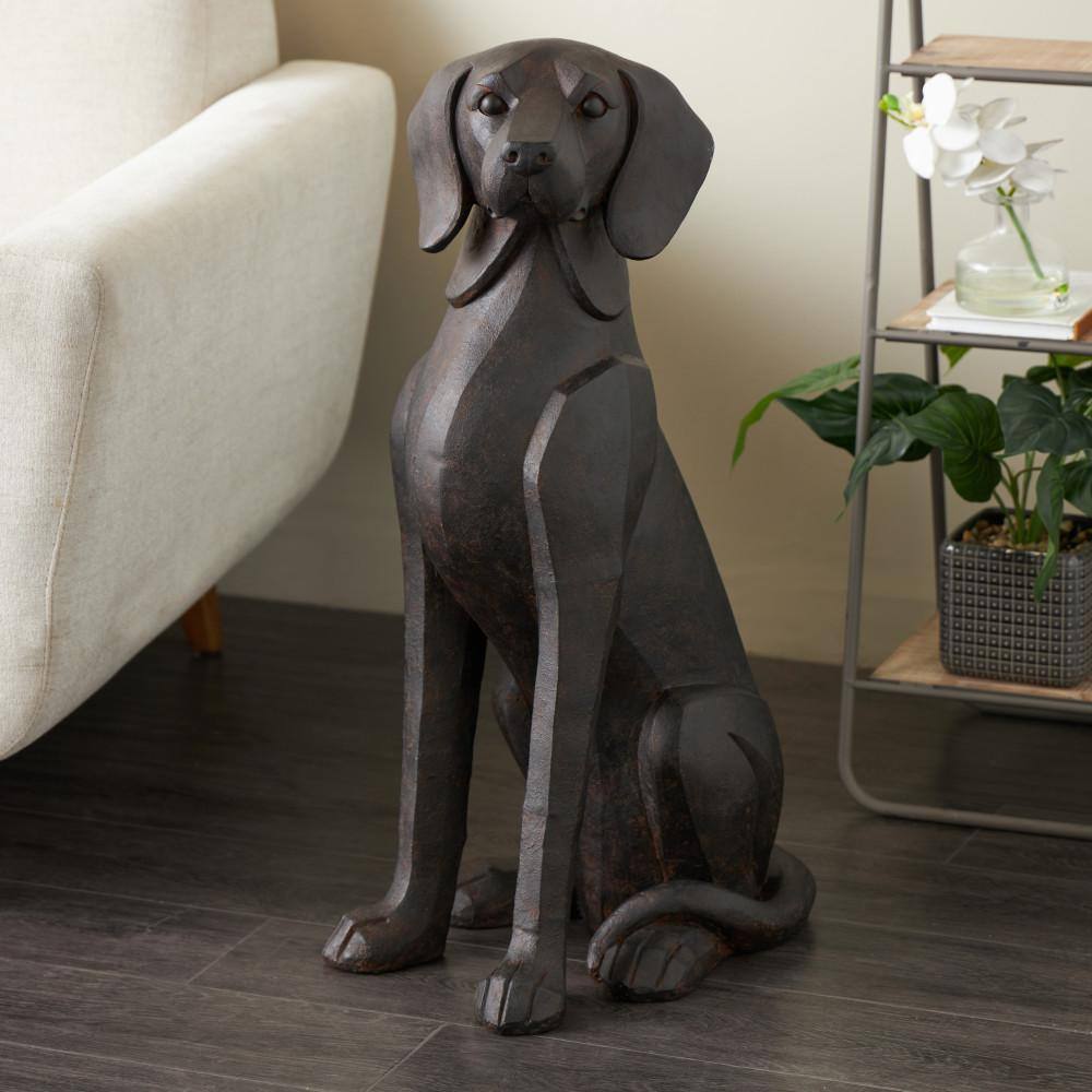 Litton Lane Dark Brown Resin Sitting Dog Sculpture with Copper Shadings ...