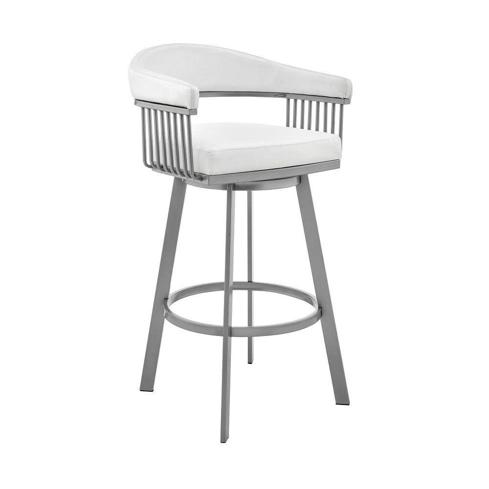 Benjara 38 in. White Low Back Metal Frame Swivel Bar Stool with Vegan ...