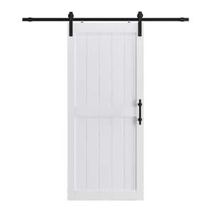 SOCBAZZAR 40 in. x 84 in. 2-Panel Plank White MDF Interior Sliding Barn ...