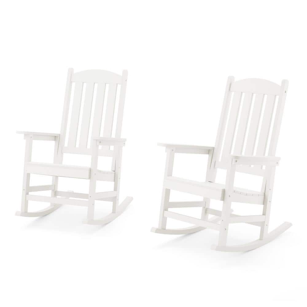 LUE BONA White Plastic Adirondack Outdoor Rocking Chair with High Back ...