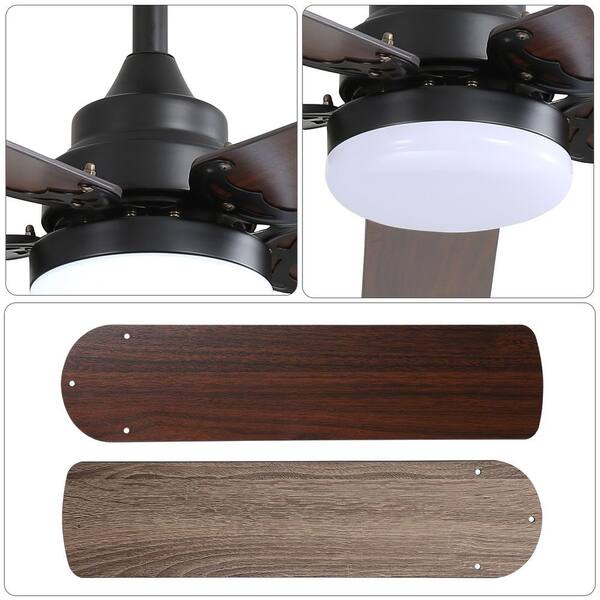 GMGSROM 42 in. Indoor Black and Dack Brown Ceiling Fan with LED Light ...