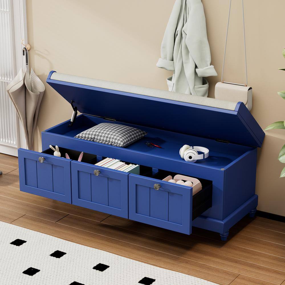 Harper & Bright Designs Navy Blue Dining Bench with Cushioned Seat ...