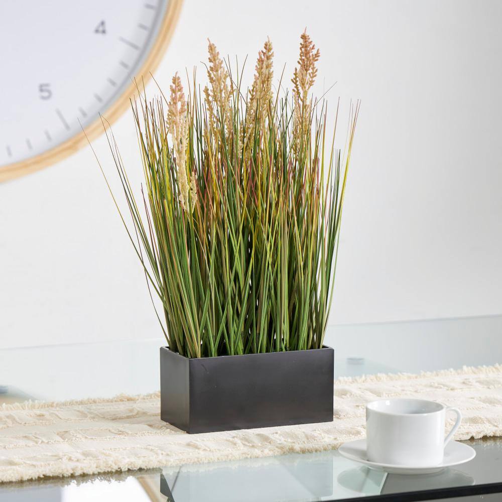 Litton Lane 18 in. H Artificial Pampas Grass Plant with Black Melamine ...