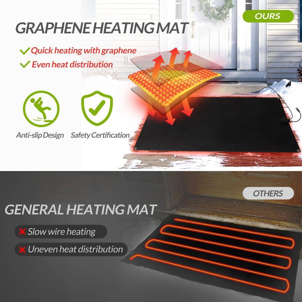 Snow Melting Black 30 in. x 48 in. Rubber Graphene Heated 3-in-Melting ...