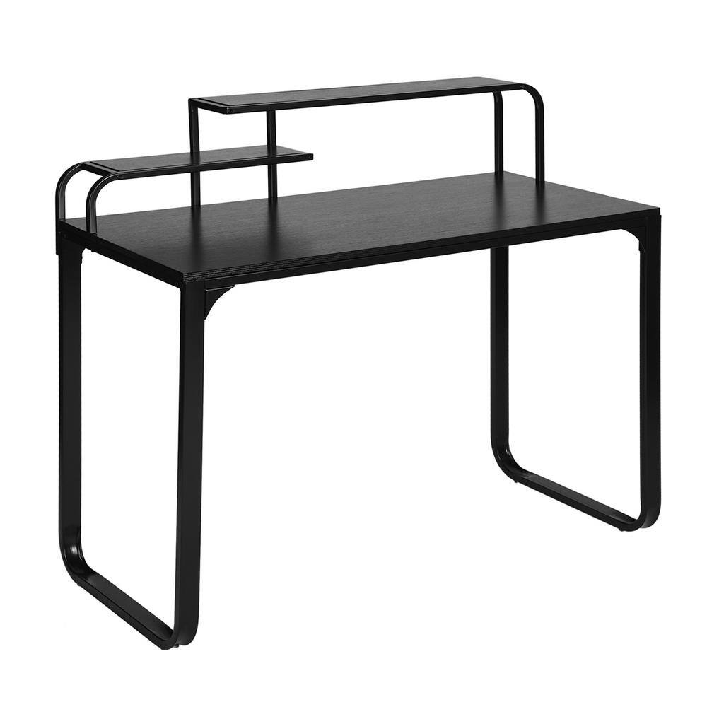 Homy Casa 44 in. Rectangular Black Computer Desk with Shelves Romont Bk ...