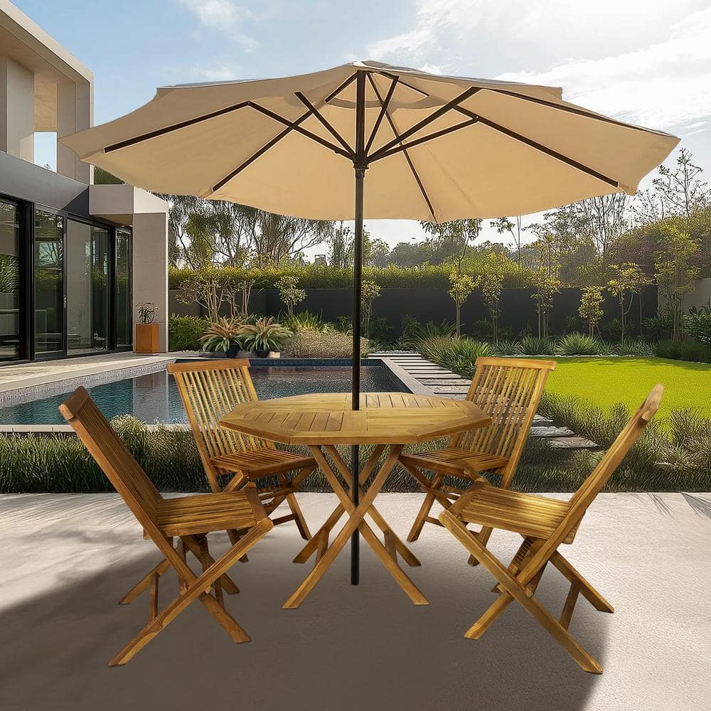 Kinger Home Octavia 5-PIECE Teakwood Octagon Standard Height Outdoor ...