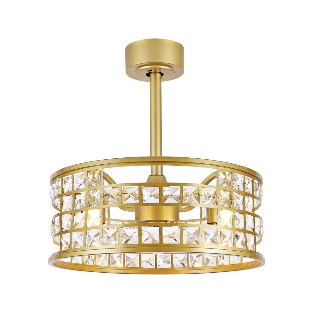 MLiAN 18 in. Indoor Gold Crystal Caged Ceiling Fan with Light Kit and ...