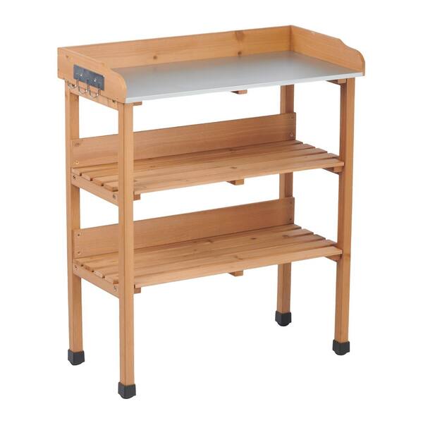 northbeam Natural Wood Folding Potting Bench with Zinc Table Top ...
