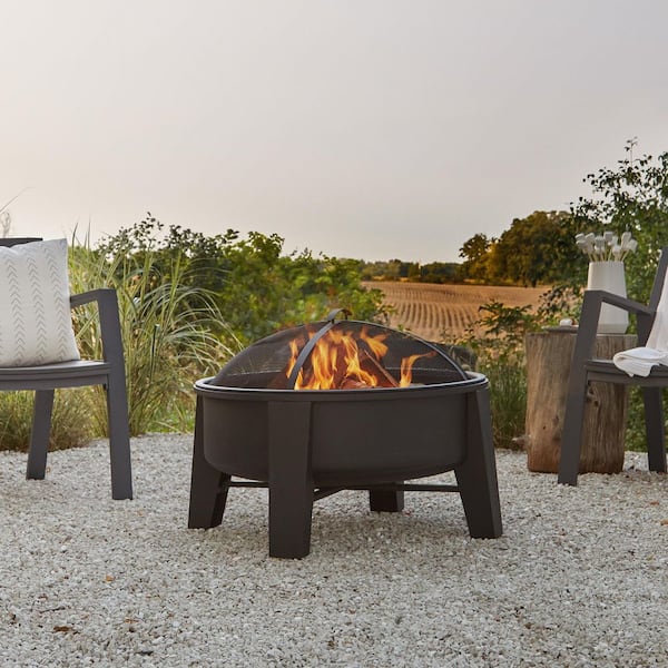 Sunnydaze Four Star 40 in. W x 21.25 in. H Round Steel Wood-Burning ...