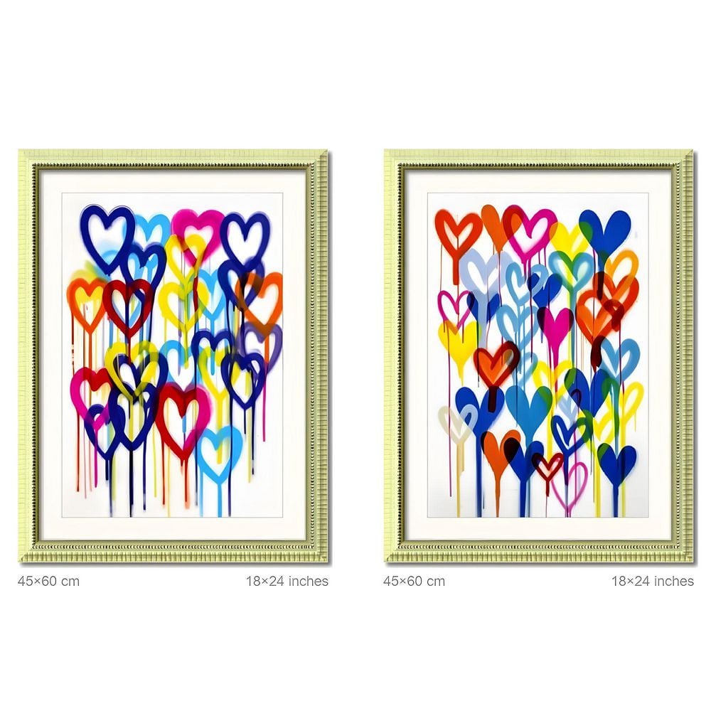 2-Piece Solid Wood Framed Colorful Heart Graffiti Replaceable Canvas ...