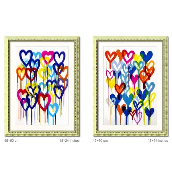 2-Piece Solid Wood Framed Colorful Heart Graffiti Replaceable Canvas ...