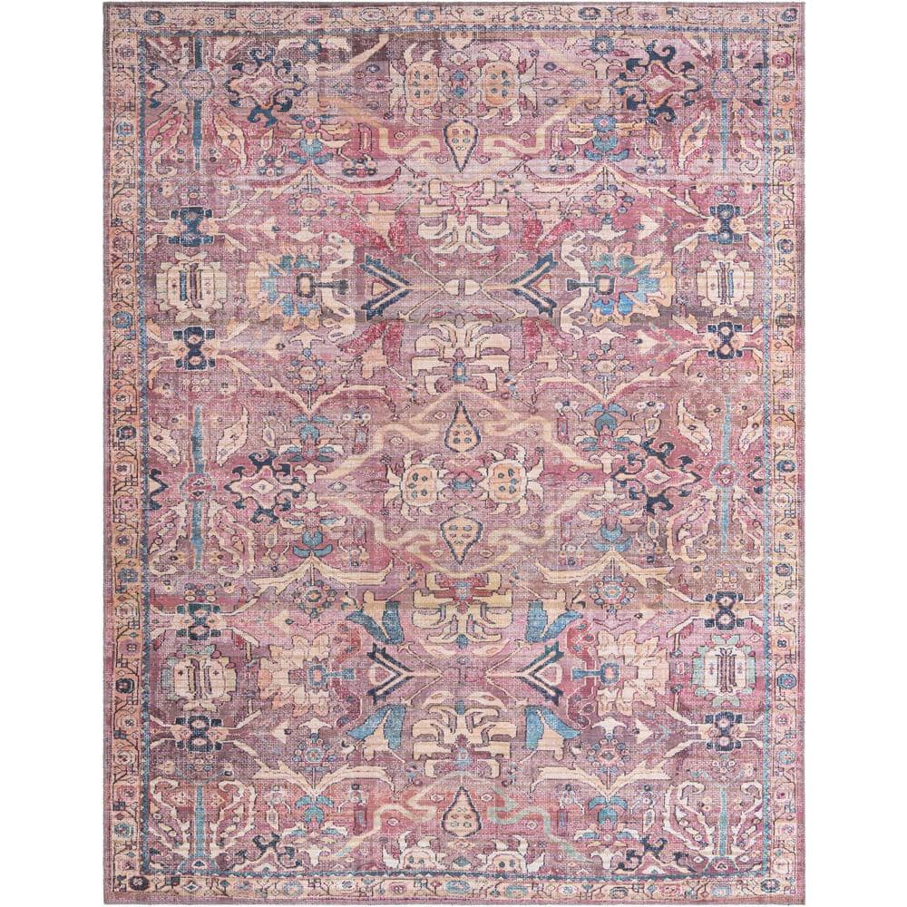 Unique Loom Nostalgia Katie Pink 8 ft. x 10 ft. Machine Washable Area ...