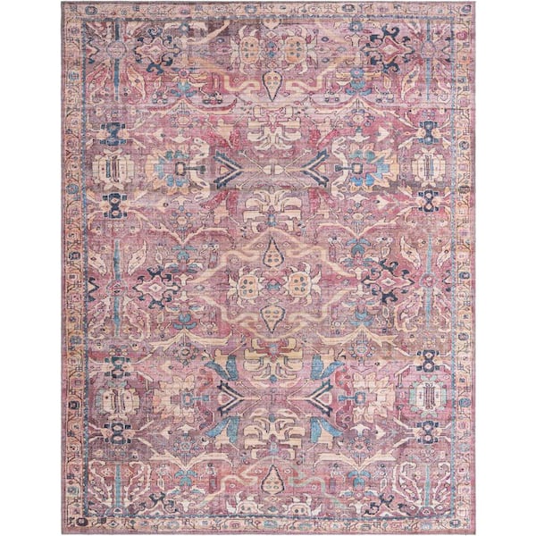 Unique Loom Nostalgia Katie Pink 8 ft. x 10 ft. Machine Washable Area ...