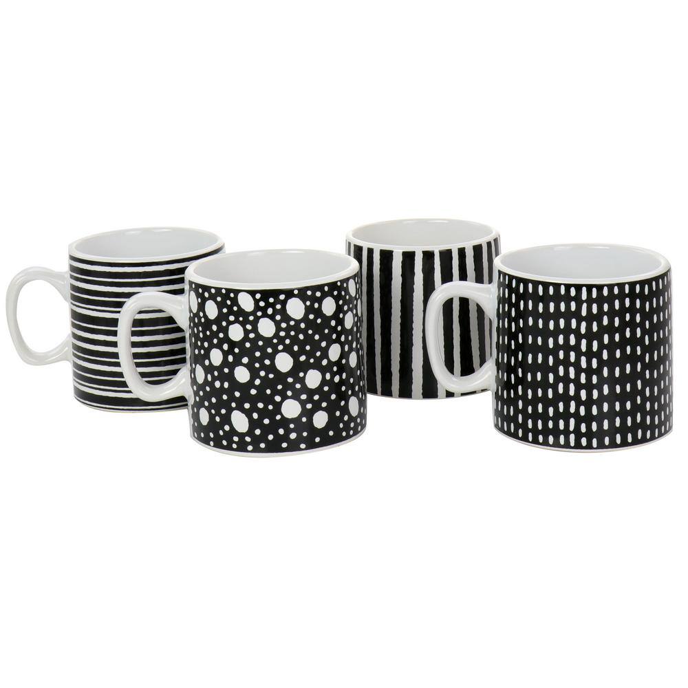 Mr. Coffee Napoli Caffe 4-Piece 17 oz. Black Stoneware Assorted Mug Set ...
