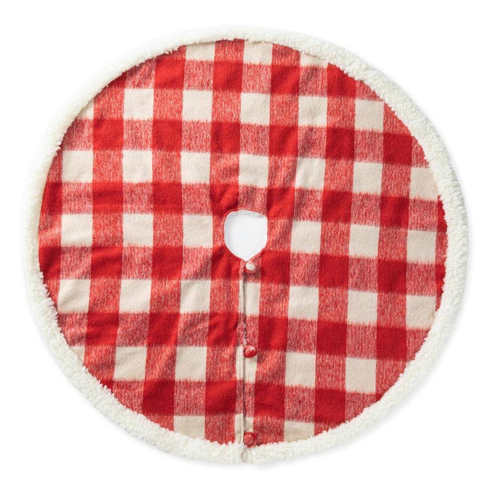 Glitzhome 48 in. D Red and White Plaid Reversible Sherpa/Flannel ...