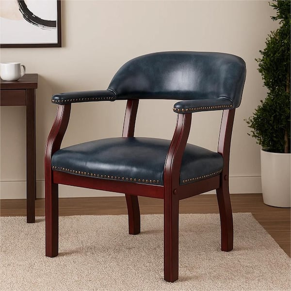 Benjara Elon Vinyl Upholstered Ergonomic Guest Chair in Blue and ...