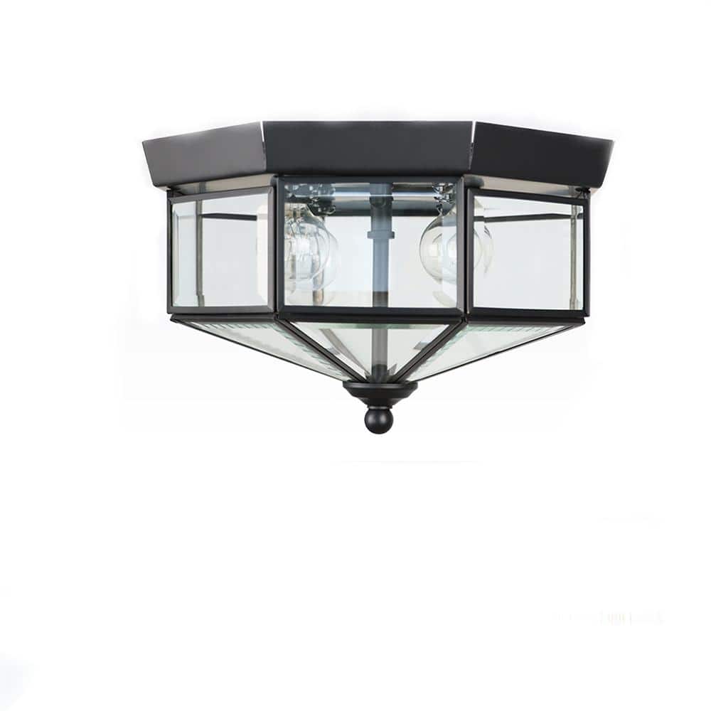 Sunpez 10.25 in. W 4-Light Black Flush Mount Ceiling Light Fixtures with Clear Glass for ...