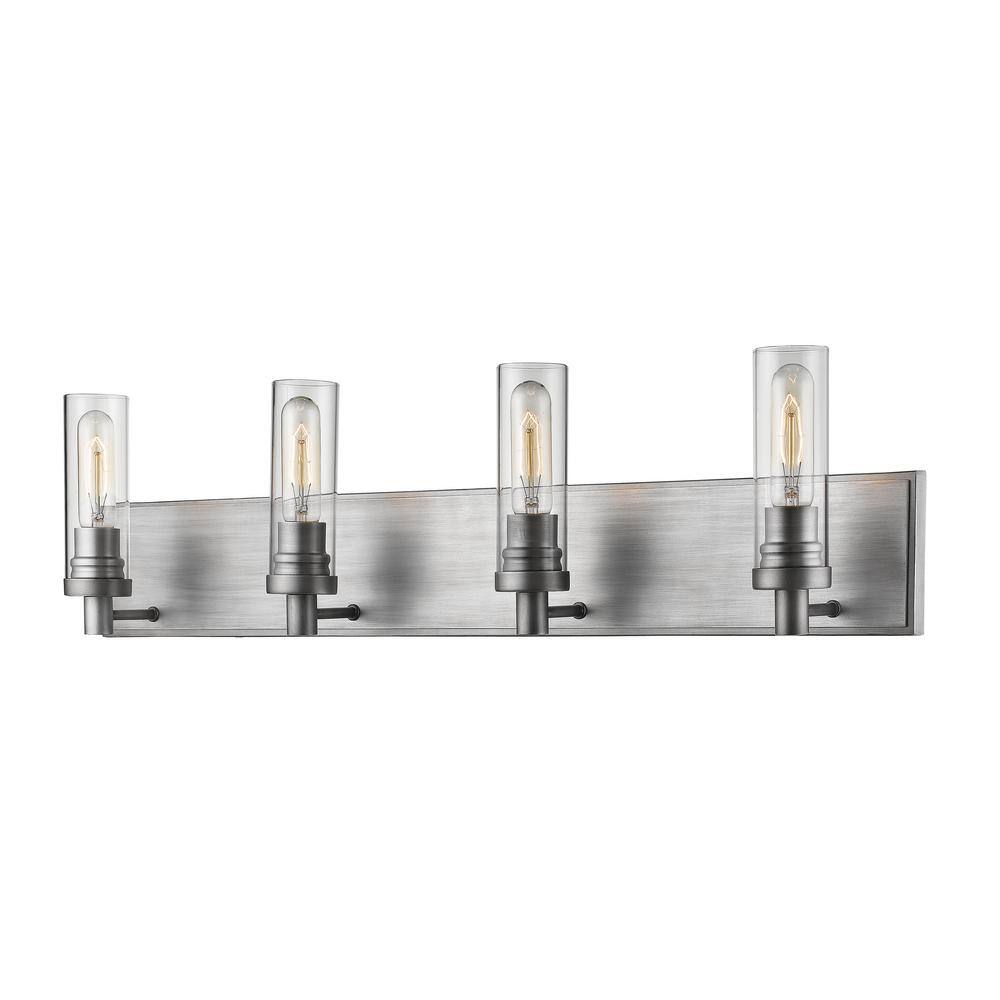 Persis 32 in. 4-Light Old Silver Vanity Light with Clear Glass Shade ...