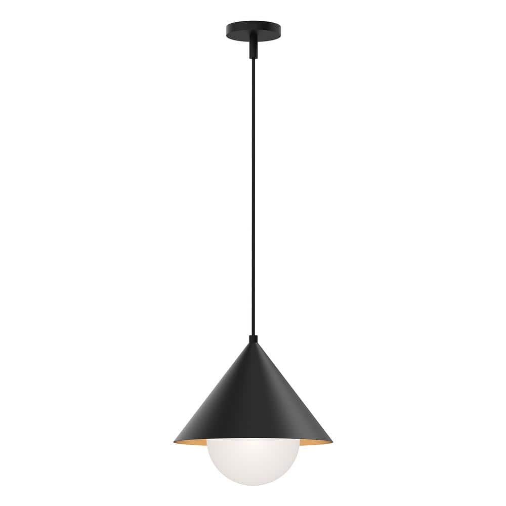 ALORA MOOD Remy 14 in. 1 Light 60-Watt Matte Black/Opal Glass Pendant ...
