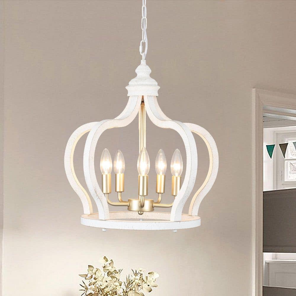 ADSENSTY 5-Light Vintage White Cottage Chic Crown Chandelier Farmhouse ...