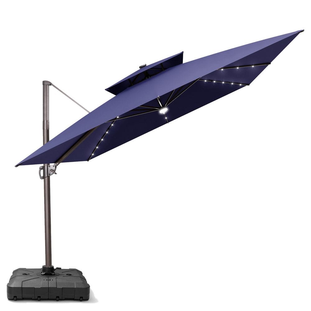 CLOUDFLY 11 ft. x 11 ft. Patio Umbrella with Solar LED Double Top ...