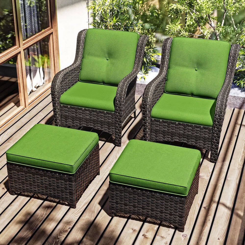 JOYSIDE 4-Piece Wicker Outdoor Patio Conversation Set with Green ...