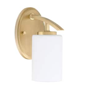 Siena 4 in. 1-Light New Age Brass Sconce with 4 in. White Marble Glass ...
