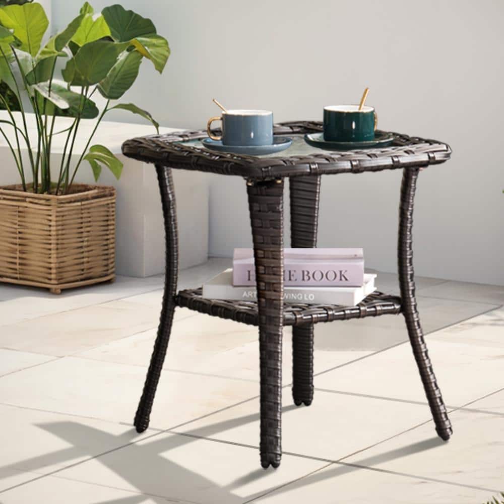 XIZZI Gladiolus Brown Wicker Outdoor Patio Side Table NYZL-TABLE - The ...