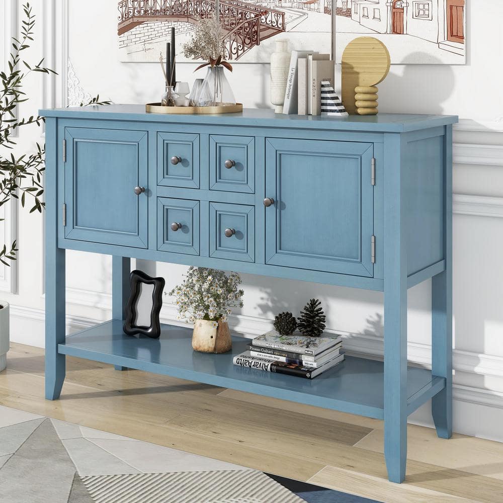 Harper & Bright Designs 46 in. L Dark Blue Rectangle Wood Console Table ...