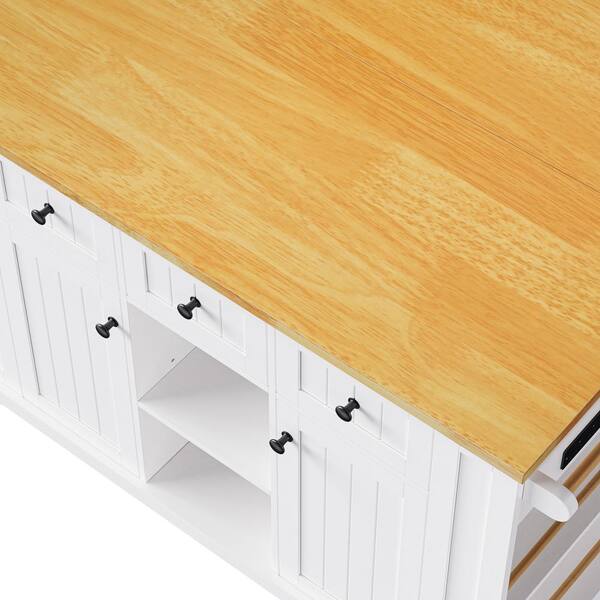 Tileon White Wood 50 in. Large Kitchen Island with Drop Leaf Tileon White Wood 50 in. Large Kitchen Island with Drop Leaf