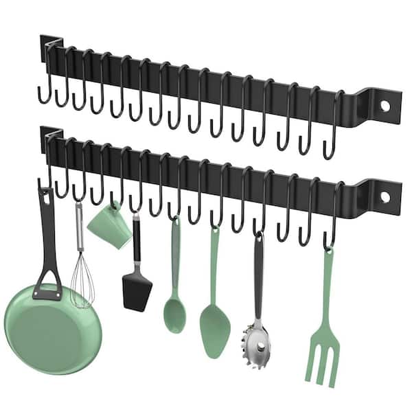 Numhew 16 in. Black Wall Mounted Hanging Utensil Rack, Kitchen Rail ...