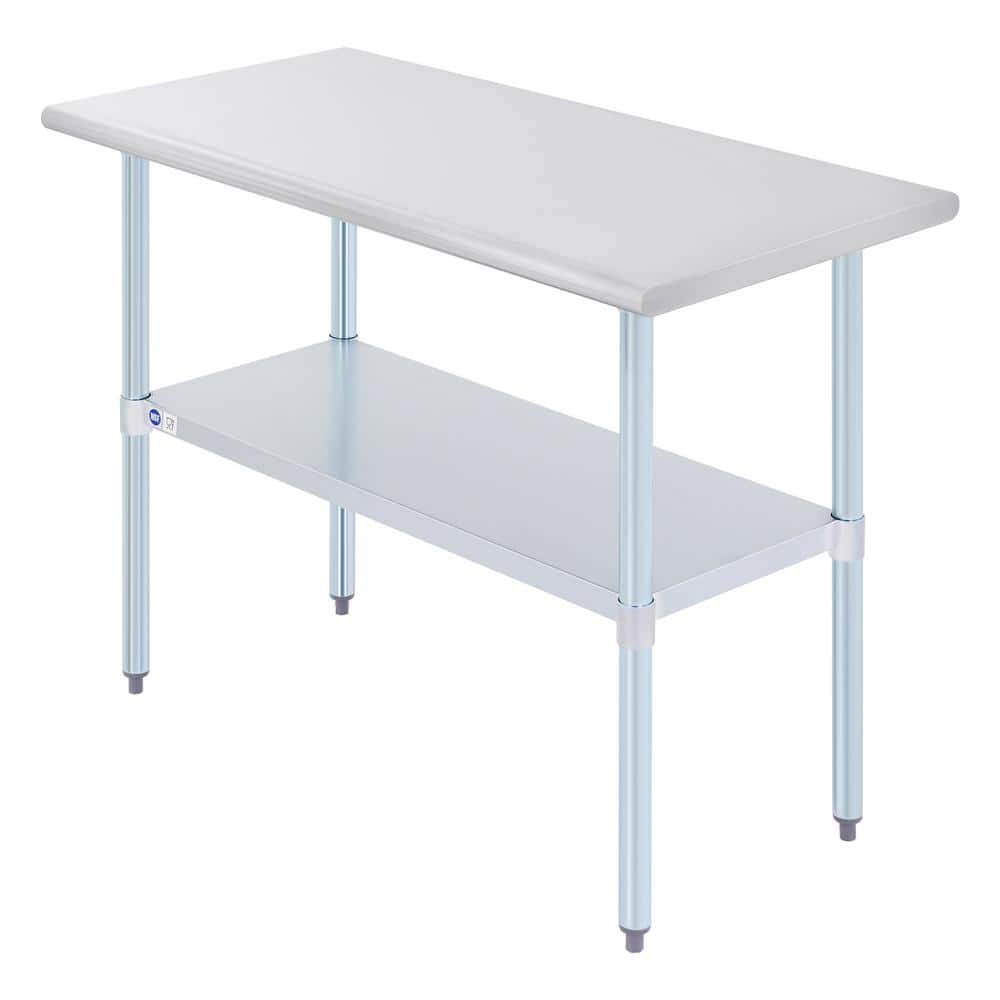Merra 48 in. Silver Rectangle Steel Console Table Kitchen Prep Table ...