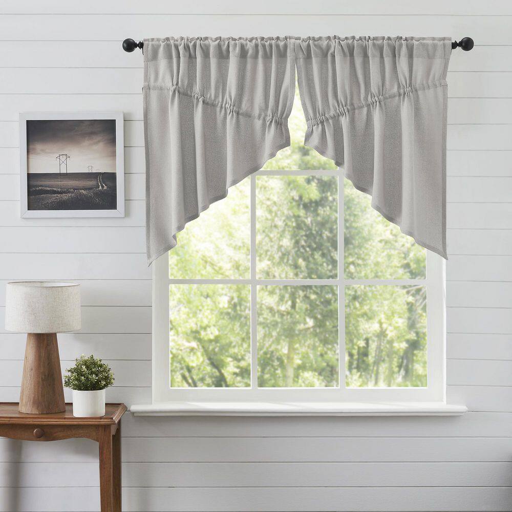 VHC BRANDS Burlap 36 in. L Cotton Prairie Swag Valance in Dove Grey ...