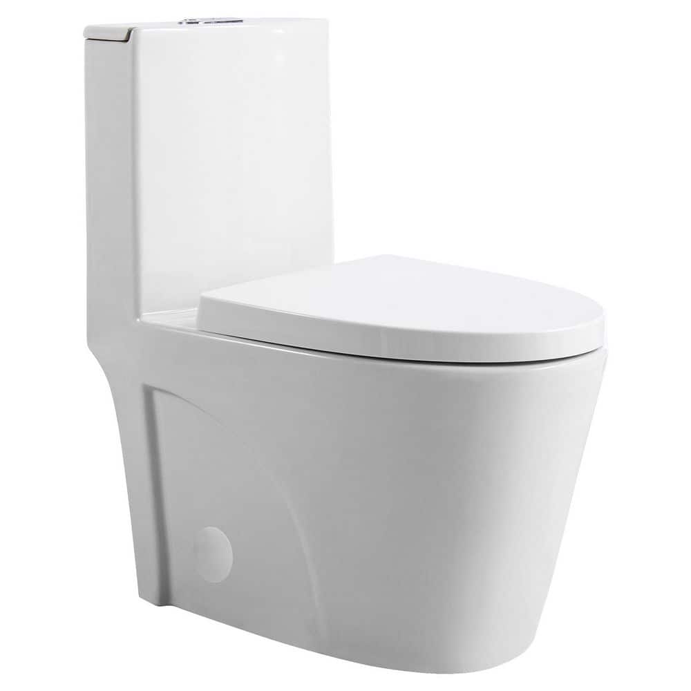 HOMEMYSTIQUE 1-piece 0.8/1.28 GPF Dual Flush Elongated Toilet in White ...