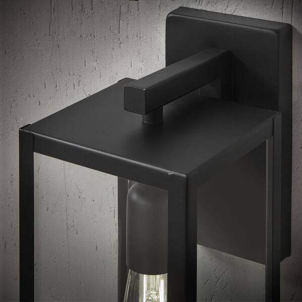 Hampton Bay Hurley 16 in. 1-Light Modern Black Hardwired Outdoor Wall ...