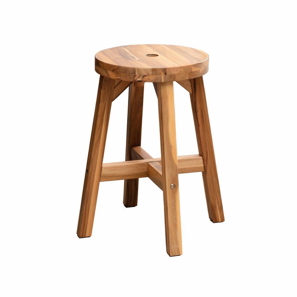 Acacia Wood Stool Round Top Outdoor Bar Stool W68535878 - The Home Depot