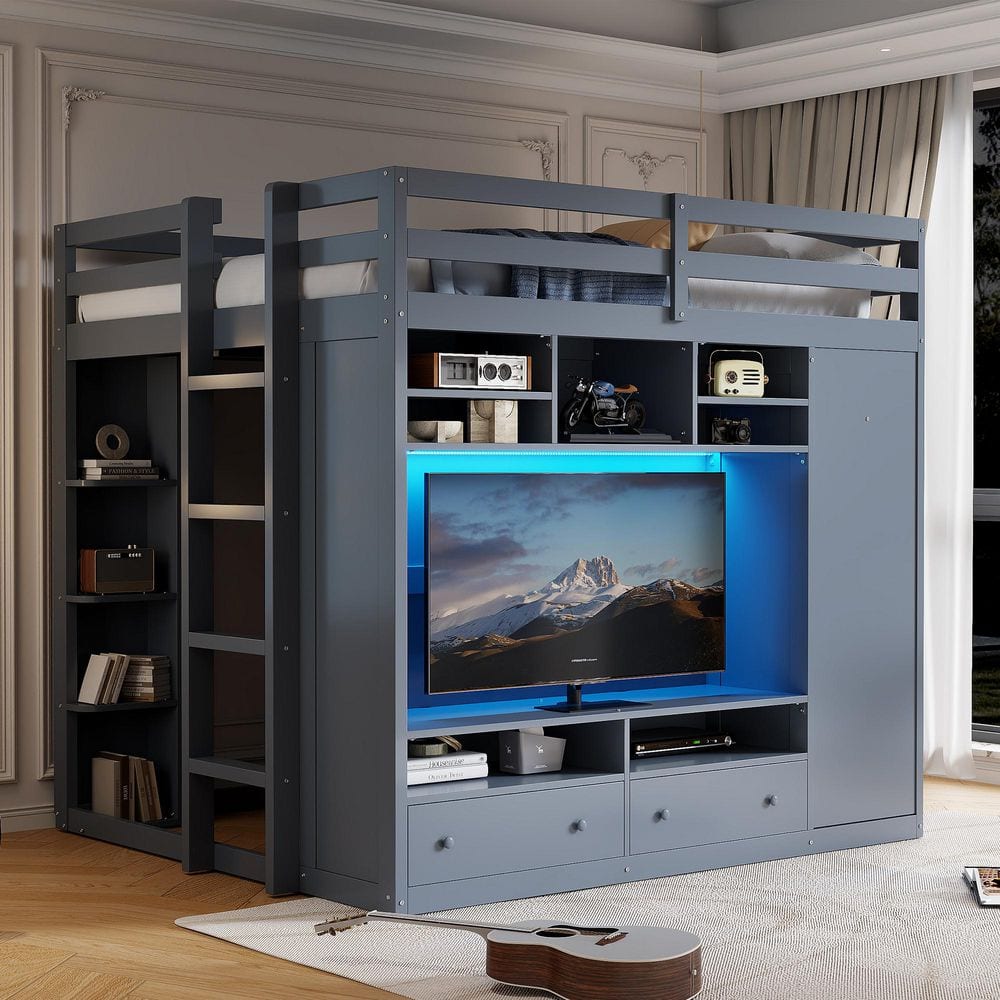 Have a question about Harper & Bright Designs Gray Full Size Wood Frame Loft Bed with LED ...