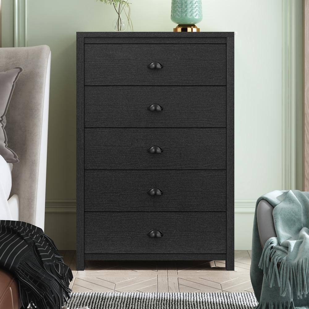 GALANO Cinzia Black 5-Drawer 30.8 in. Wide Teen Chest of Drawer (Sturdy ...